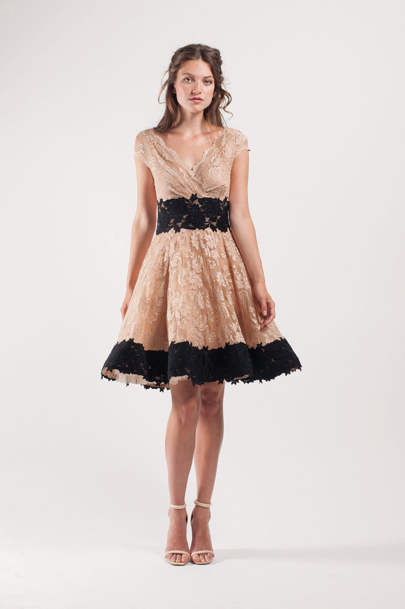 Roasted Almond Lace Dress with Black Lace Accents – Olvi's Lace